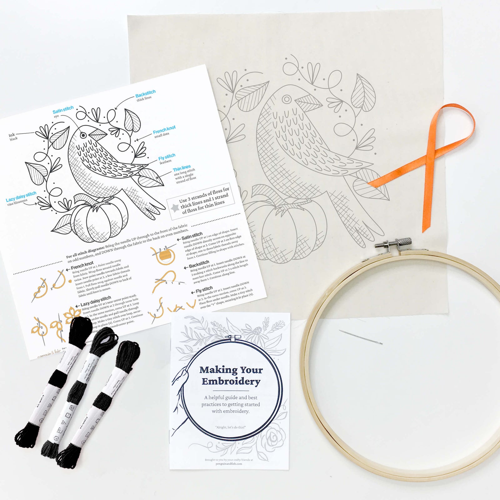 Raven embroidery kit