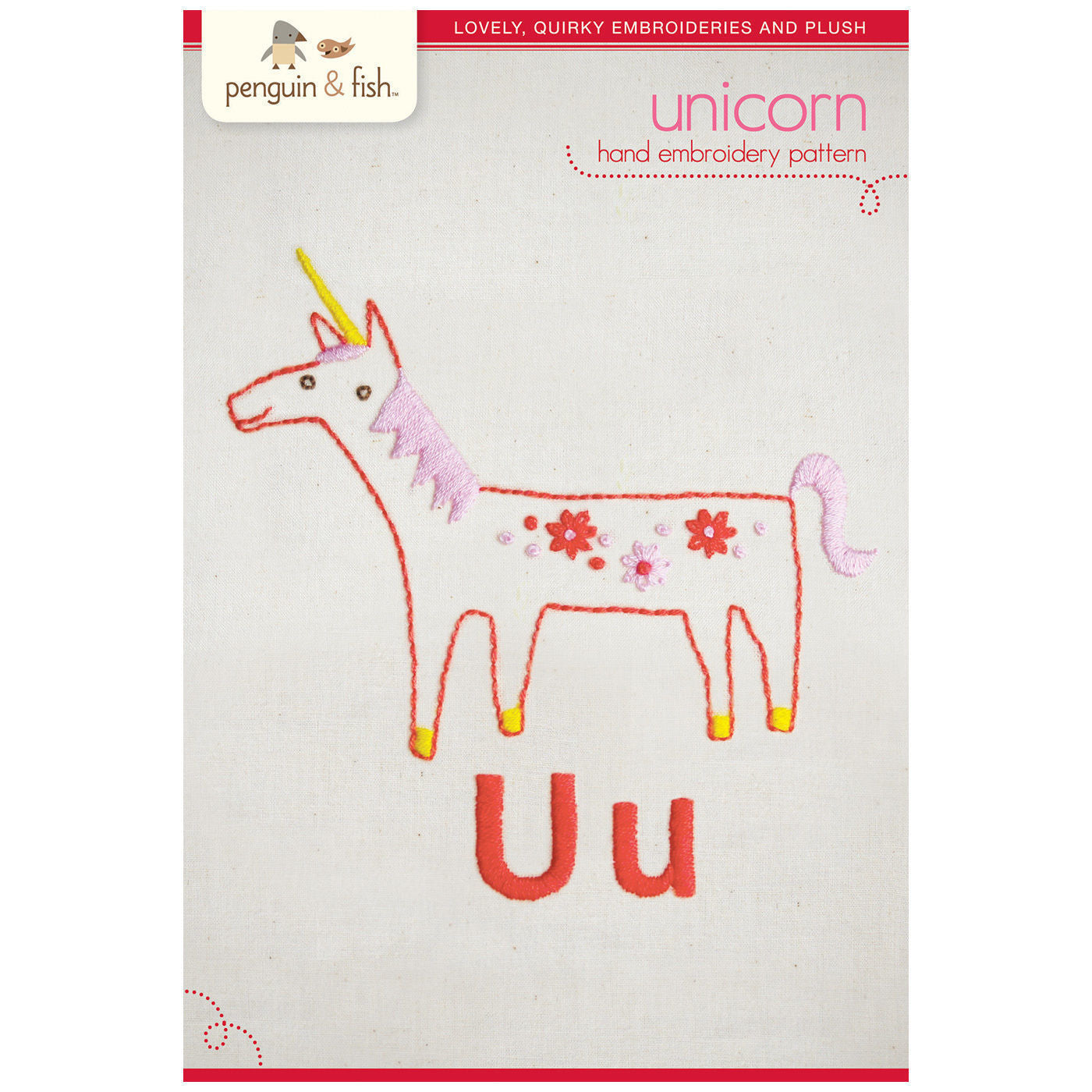 Uu Unicorn embroidery pattern - iron-on